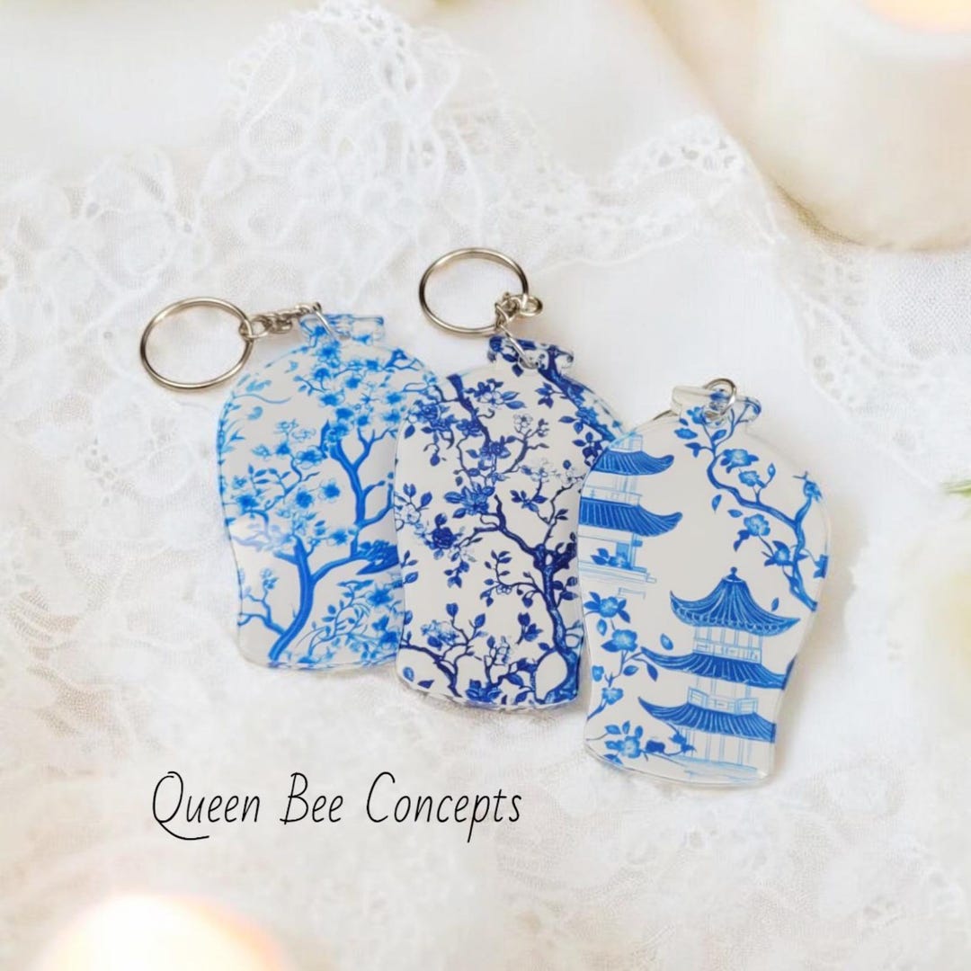 Ming Vase Inspired Keychain - Chinoiserie Print Acrylic Keychain ...