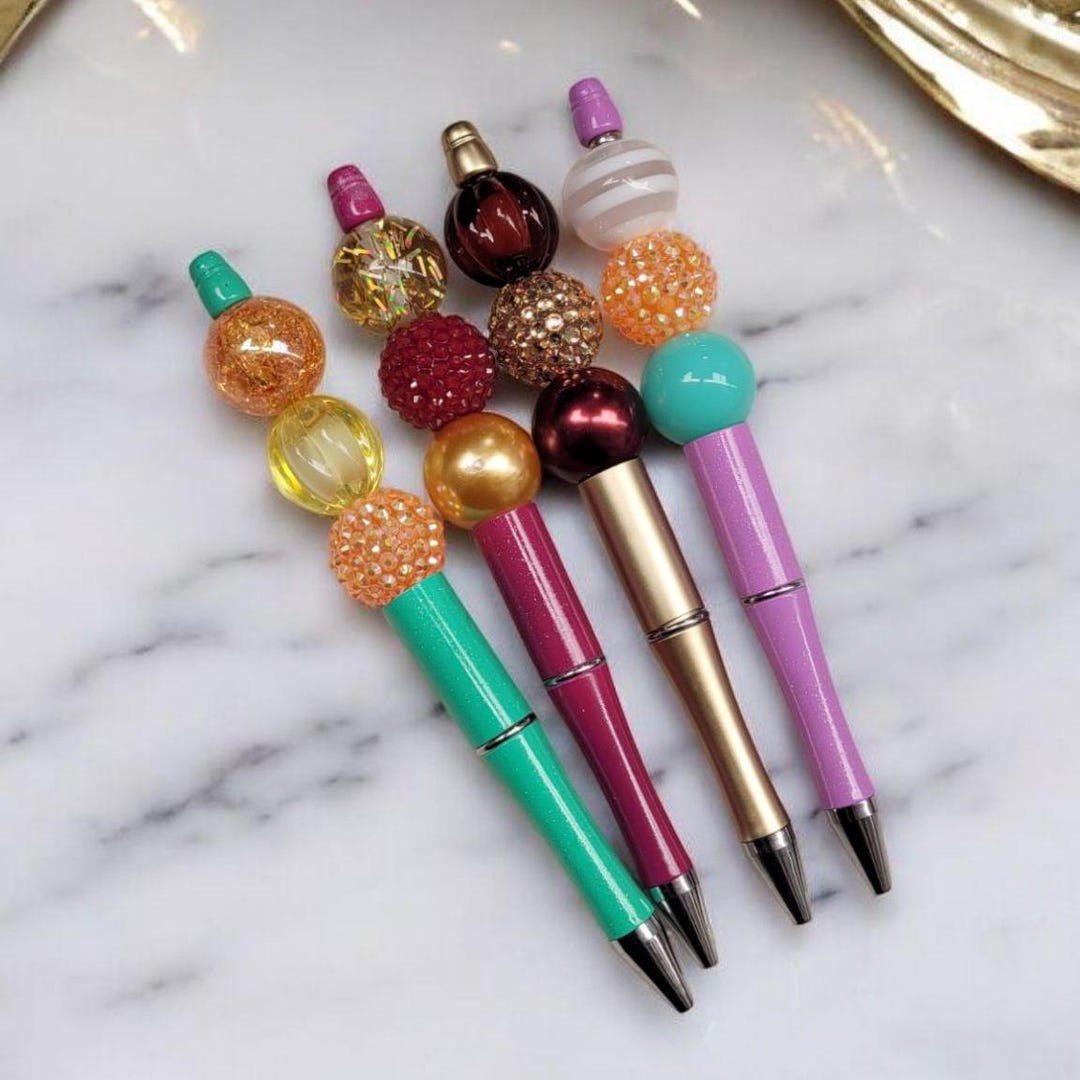 Beaded Pens - Acrylic Base - Fun Office Accessory - Hand Beaded Ink Pen ...