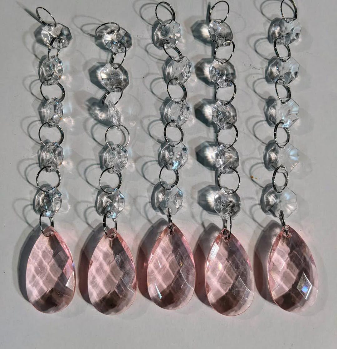Pack of (15) PINK Acrylic Crystal Tear Drop Prisms Pendant Decorative ...