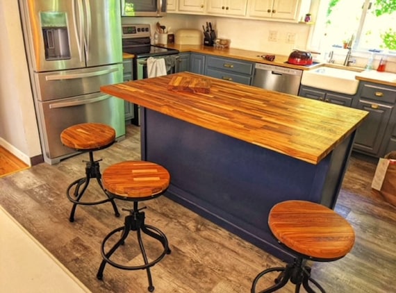Wood Bar Stool Farmhouse Stool Rustic Industrial Bar Stool Kitchen Stool Swivel Metal Stool Etsy