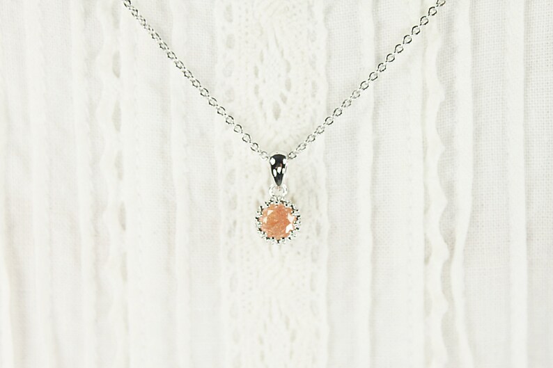 Tiny Peach Color Stone Charm With Silver Chain Necklace . - Etsy