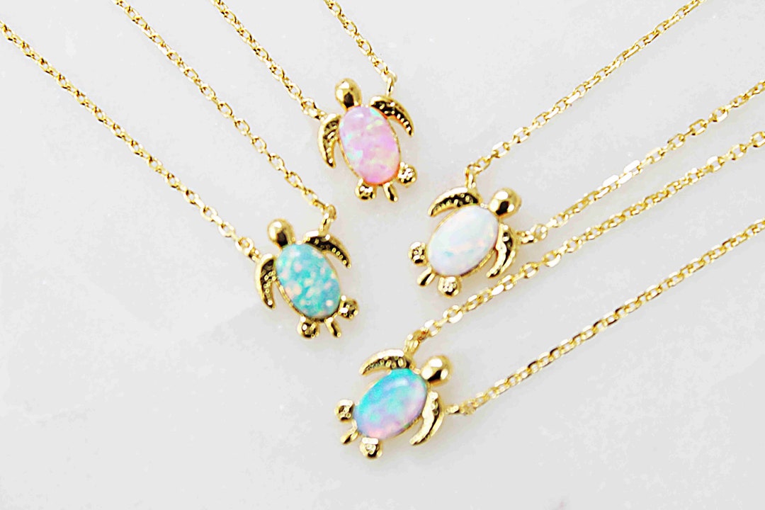 Colorful Turtle Stone Necklace Dainty Turtle Charm Necklace Bridesmaid ...