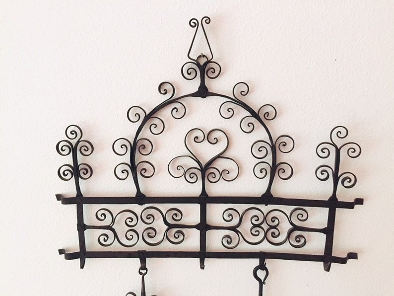 Antique Wrought Iron Rack Utensil Herb Hand Forged Scrollwork | Etsy