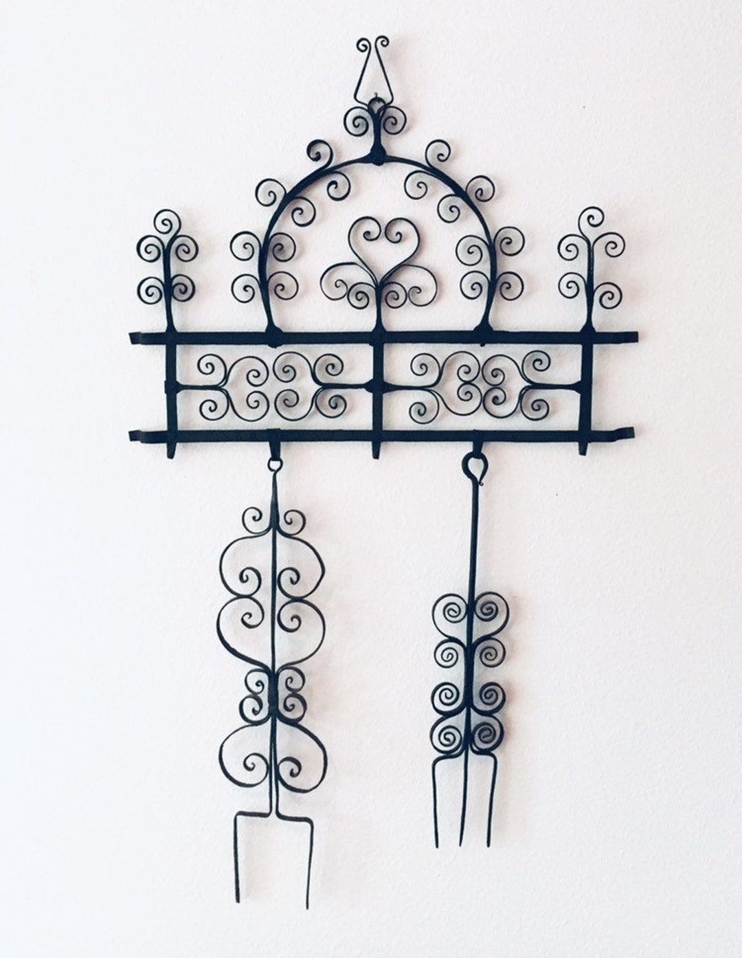 Antique Wrought Iron Rack Utensil Herb Hand Forged Scrollwork Farmhouse ...
