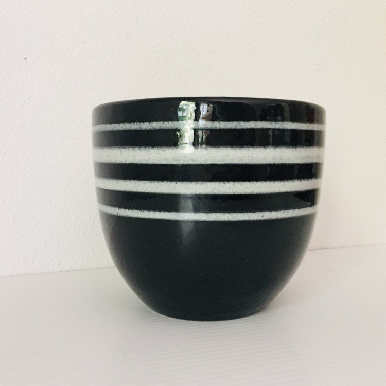 Art & Collectibles Fine Art Ceramics Mid Mod Black White StripesPlanter ...
