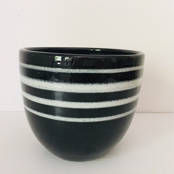 Art & Collectibles Fine Art Ceramics Mid Mod Black White StripesPlanter ...