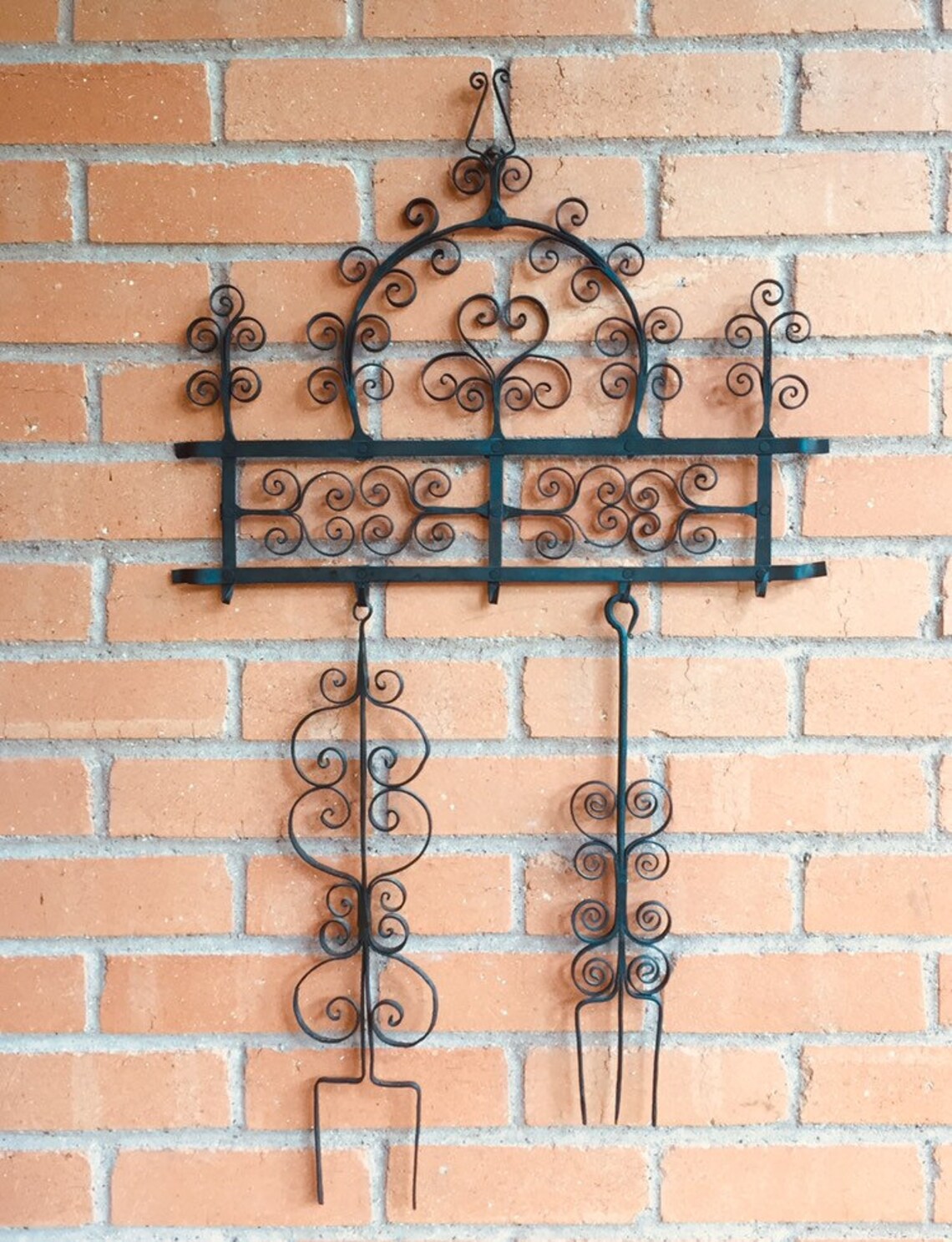 Antique Wrought Iron Rack Utensil Herb Hand Forged Scrollwork | Etsy