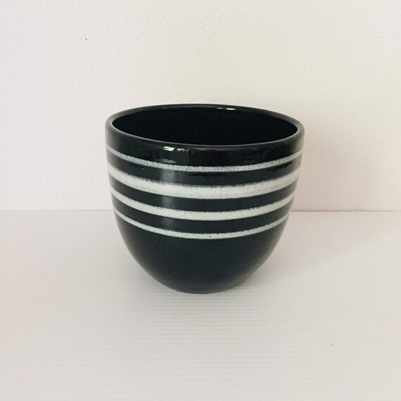 Art & Collectibles Fine Art Ceramics Mid Mod Black White StripesPlanter ...