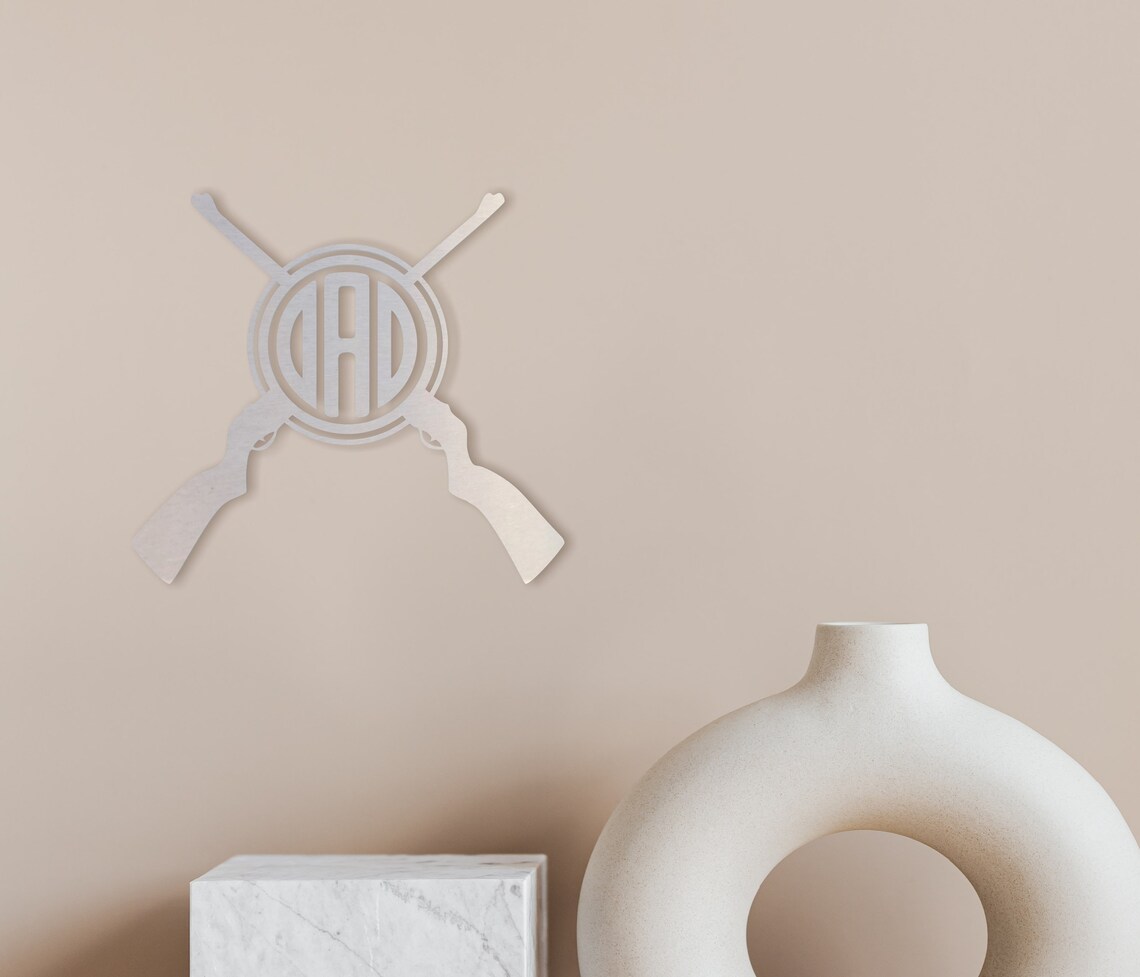 Metal Wall Art Rifle Cross Three Letter Circle Monogram Door - Etsy