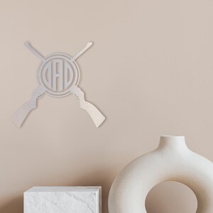 Metal Wall Art Rifle Cross Three Letter Circle Monogram - Door Hanger ...
