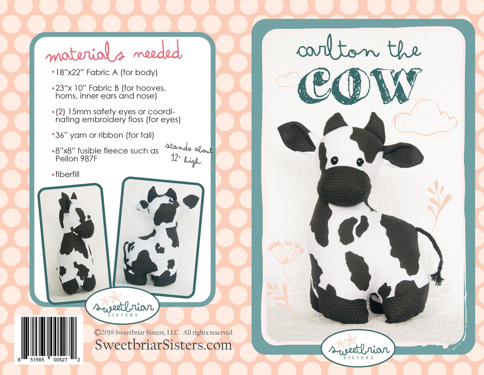 Carlton the Cow Sewing Pattern, Soft Toy Pdf Digital Download Pattern ...