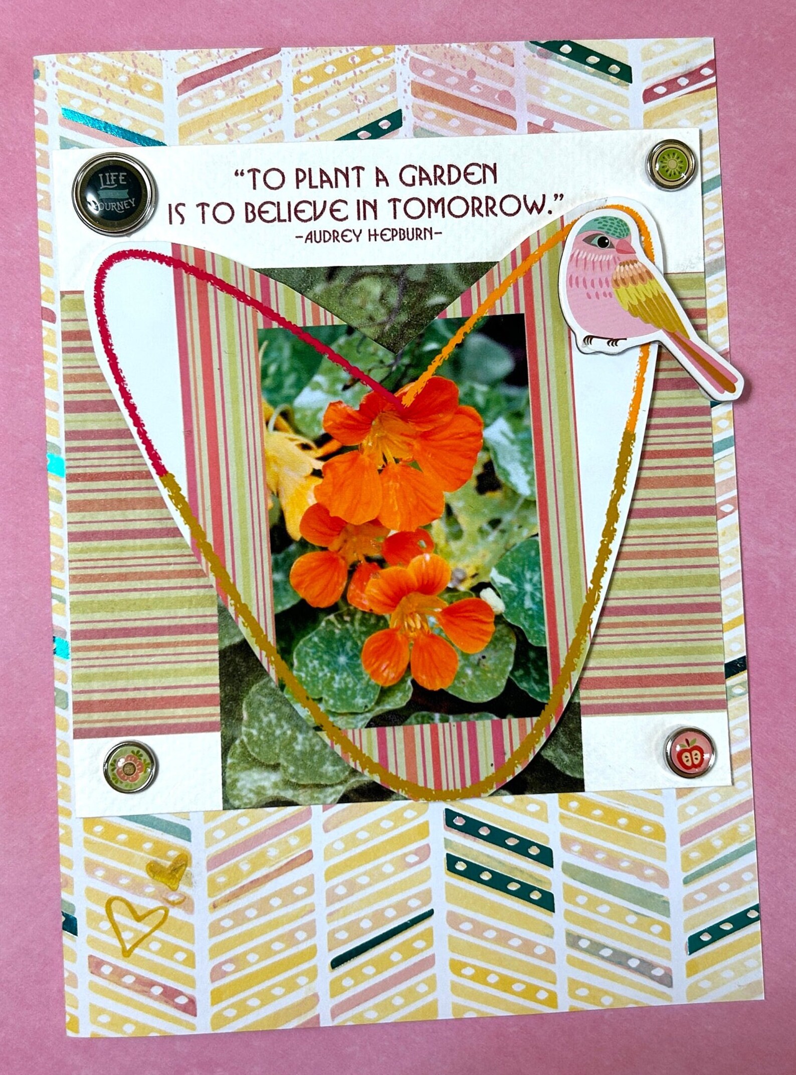 Gardener's Inspirational Card: Nasturtium Flower & Bird Design - Plant ...