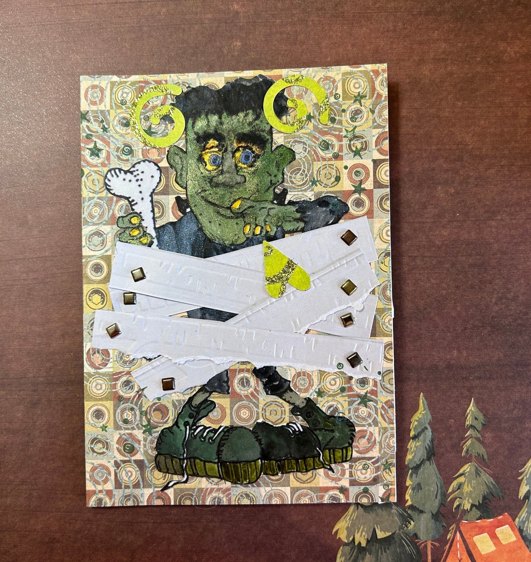 Frankenstein Halloween Card Halloween Card With Frankenstein - Etsy