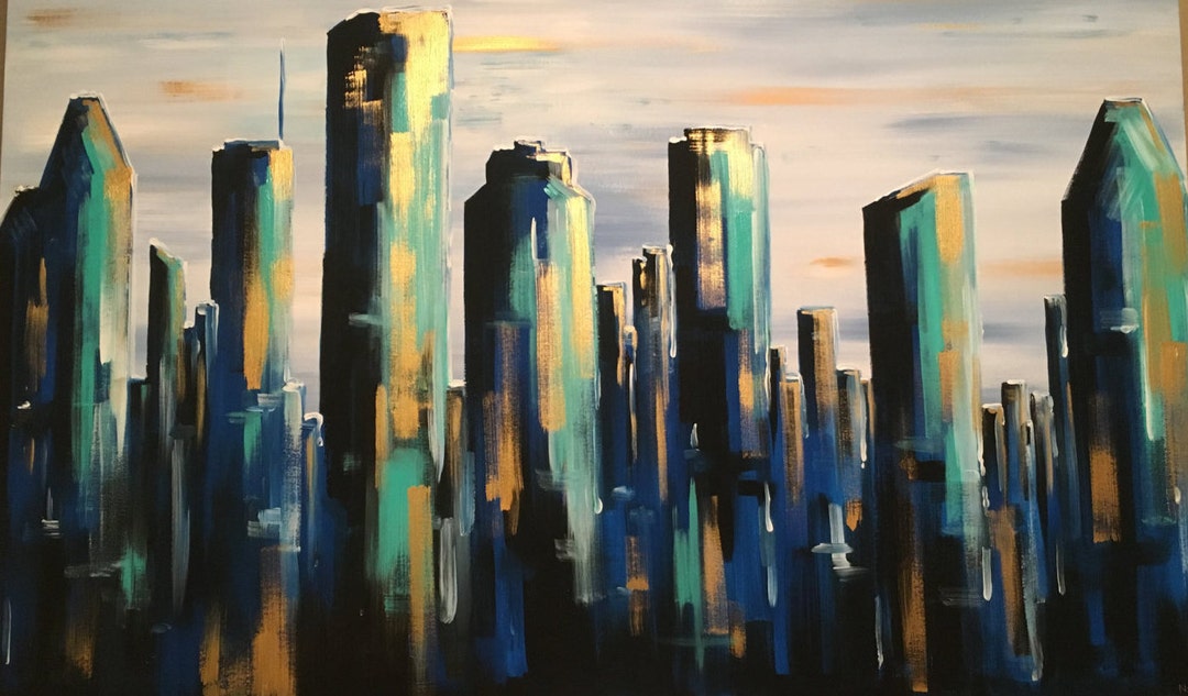 Houston Skyline. Acrylic Painting of Houston Skyline. Abstract Skyline ...