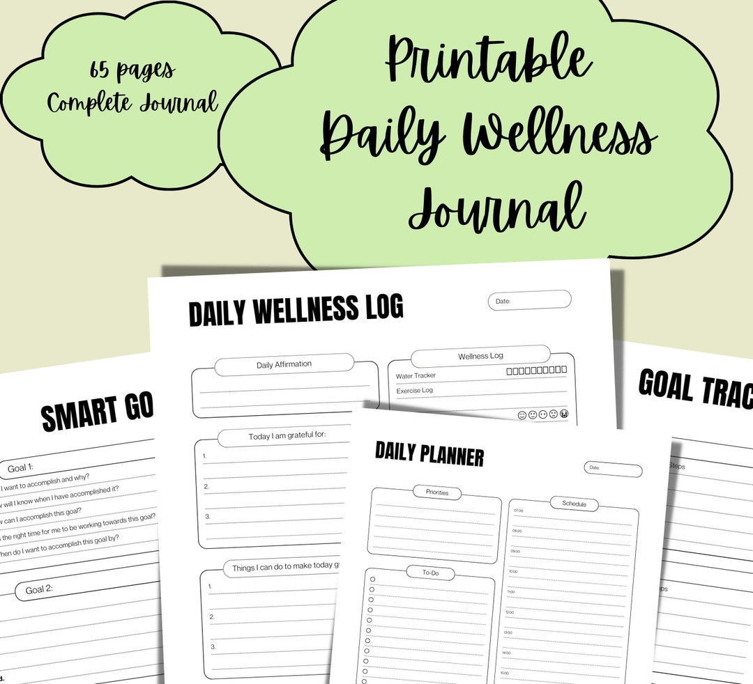 Daily Wellness Journal Printable. Self Care Journal Goals - Etsy
