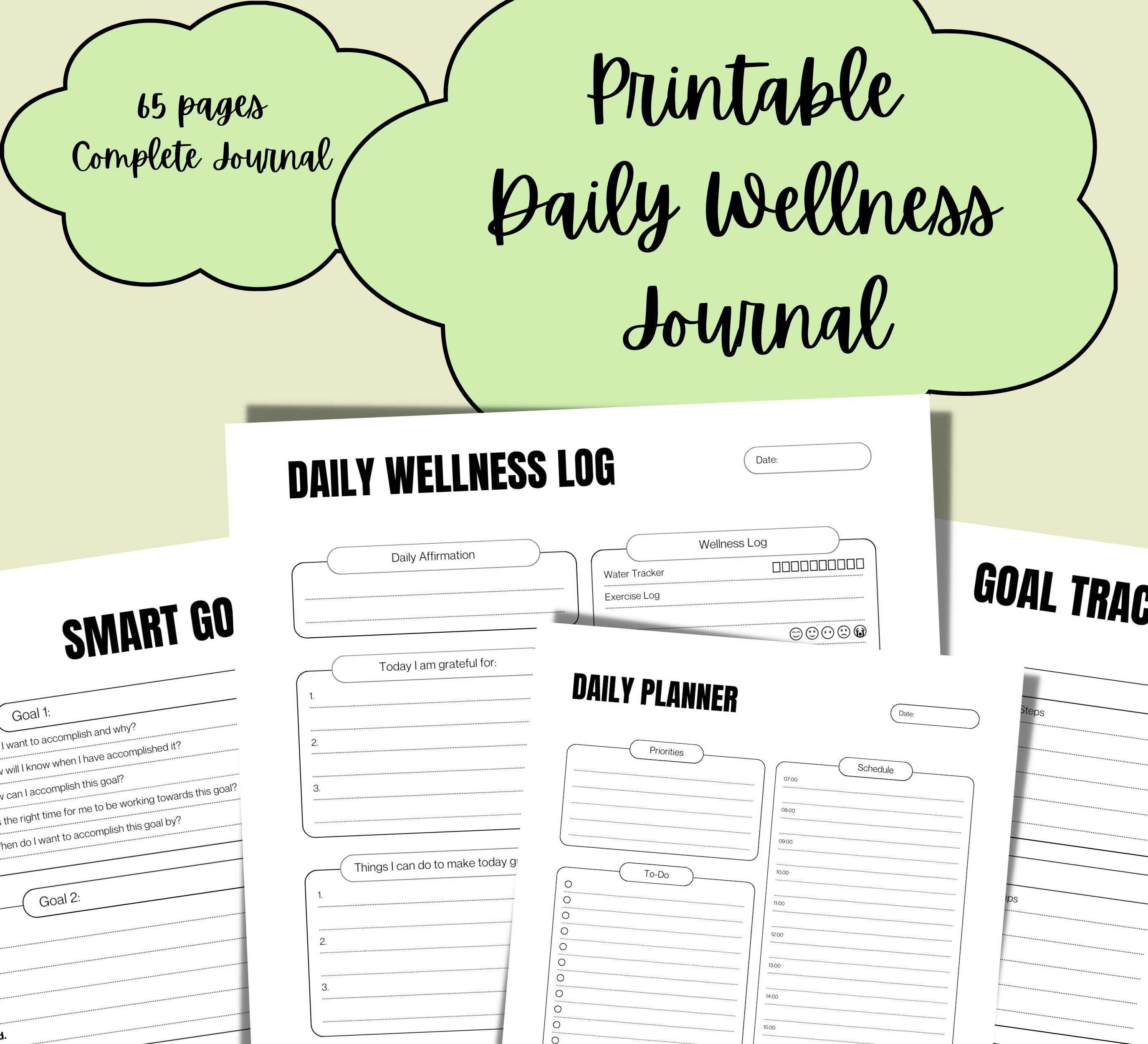 Daily Wellness Journal Printable. Self Care Journal Goals - Etsy