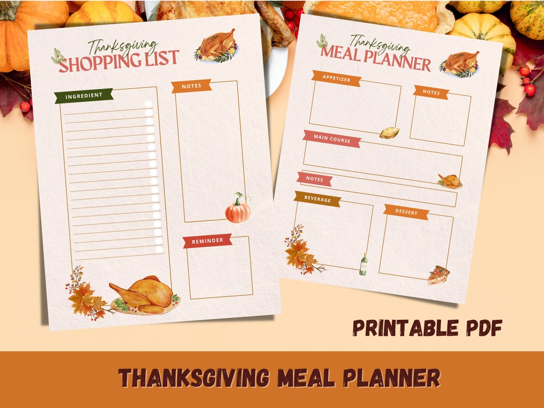 Thanksgiving Printable Planner, Shopping List, Thanksgiving Dinner ...