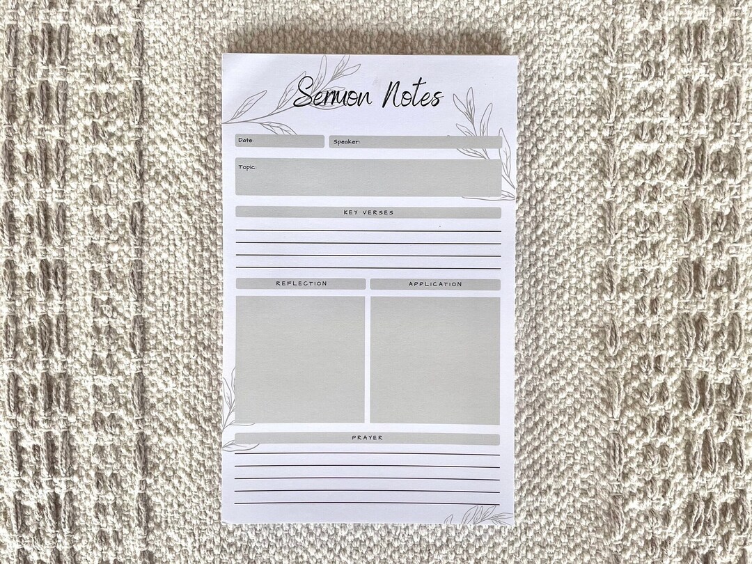 Church Sermon Notepad, Church Notes, Bible Study Notes, Tear Away ...