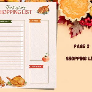 Thanksgiving Printable Planner, Shopping List, Thanksgiving Dinner ...