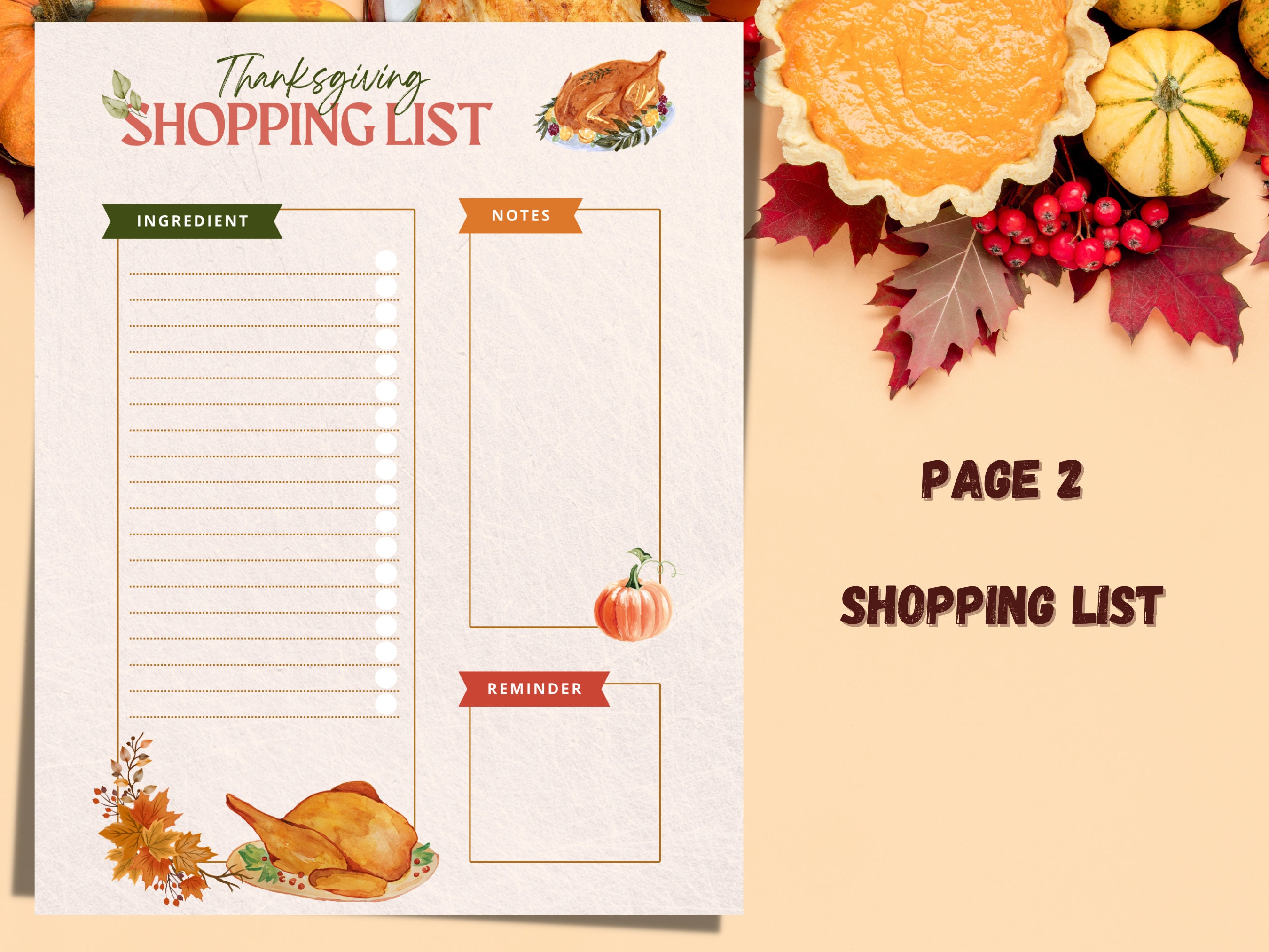 Thanksgiving Printable Planner, Shopping List, Thanksgiving Dinner ...