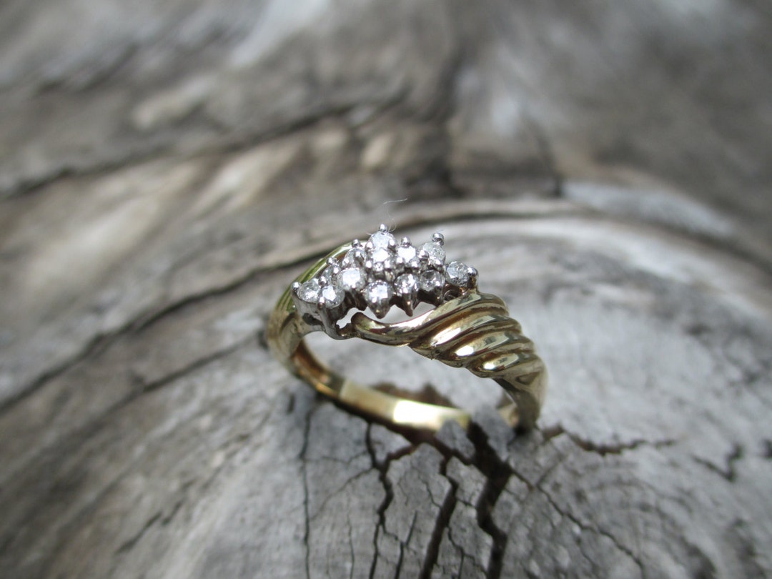 Solid 10K Yellow Gold Diamond Engagement Ring Unique Wedding Diamonds ...