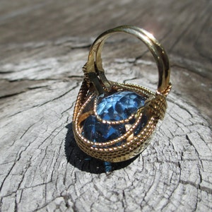 Solid 14K Yellow Gold Blue Gemstone Ring Large Light Blue | Etsy