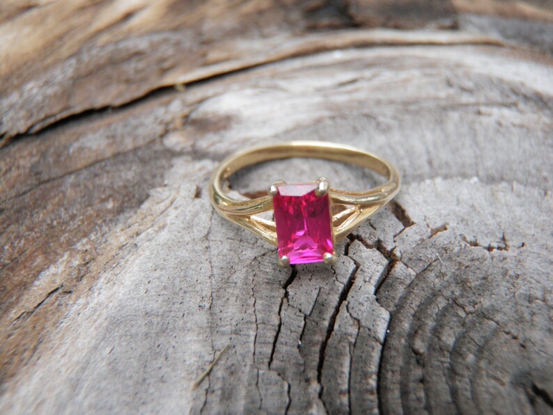 Solid 10K Yellow Gold Ruby Ring Unique July Birthstone | Etsy