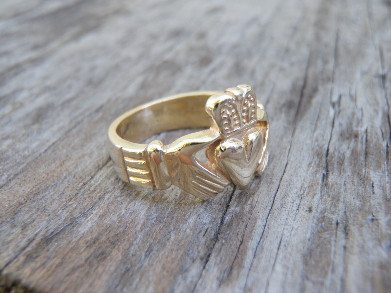 Solid 14K Yellow Gold Claddagh Ring Large Unisex Irish | Etsy