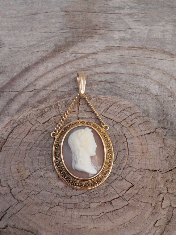 Solid 14K Yellow Gold Shell Cameo Oval Pendant Charm Woman - Etsy