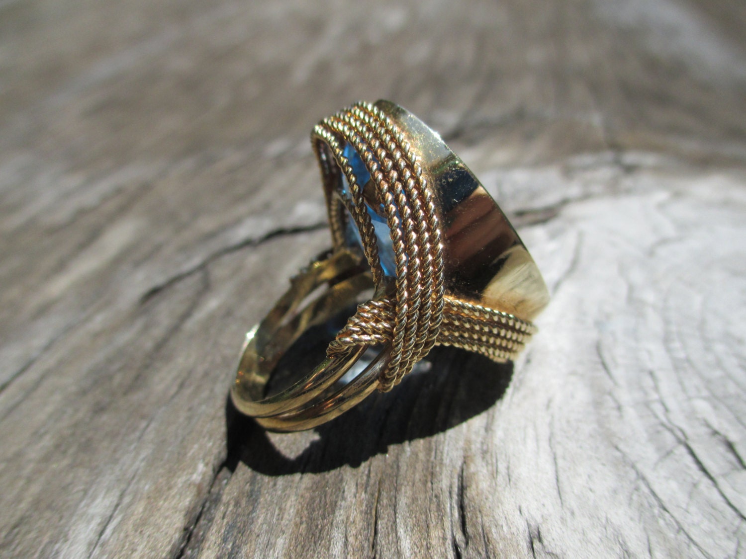 Solid 14K Yellow Gold Blue Gemstone Ring Large Light Blue | Etsy