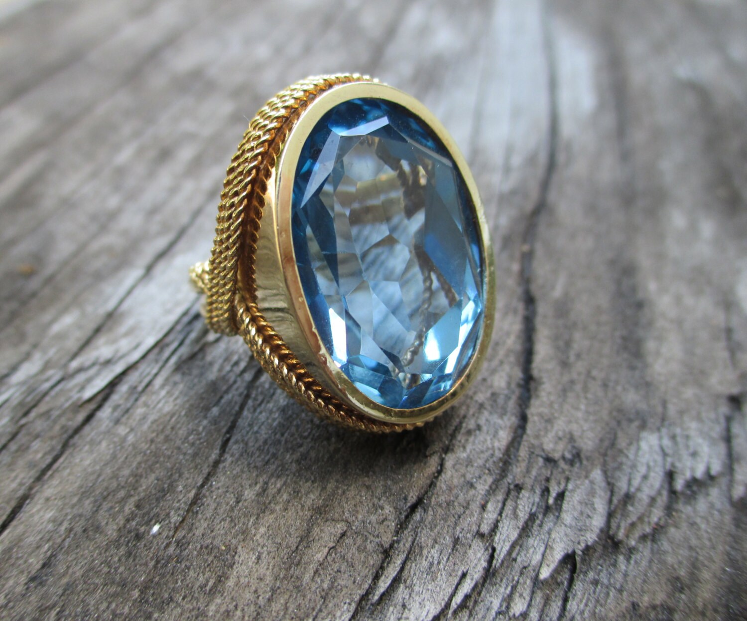 Solid 14K Yellow Gold Blue Gemstone Ring Large Light Blue | Etsy