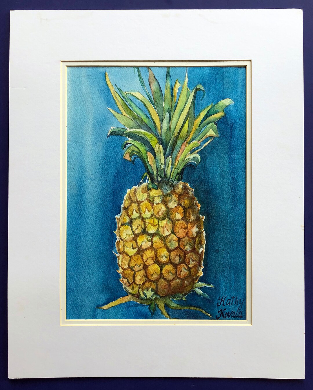 Watercolor Large, Colorful, Original Painting ananas Comosus With Blue ...