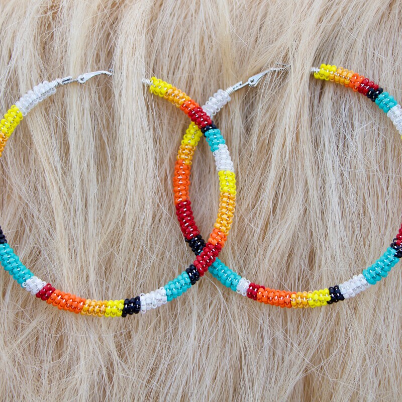 Beaded Hoop Earrings - Etsy