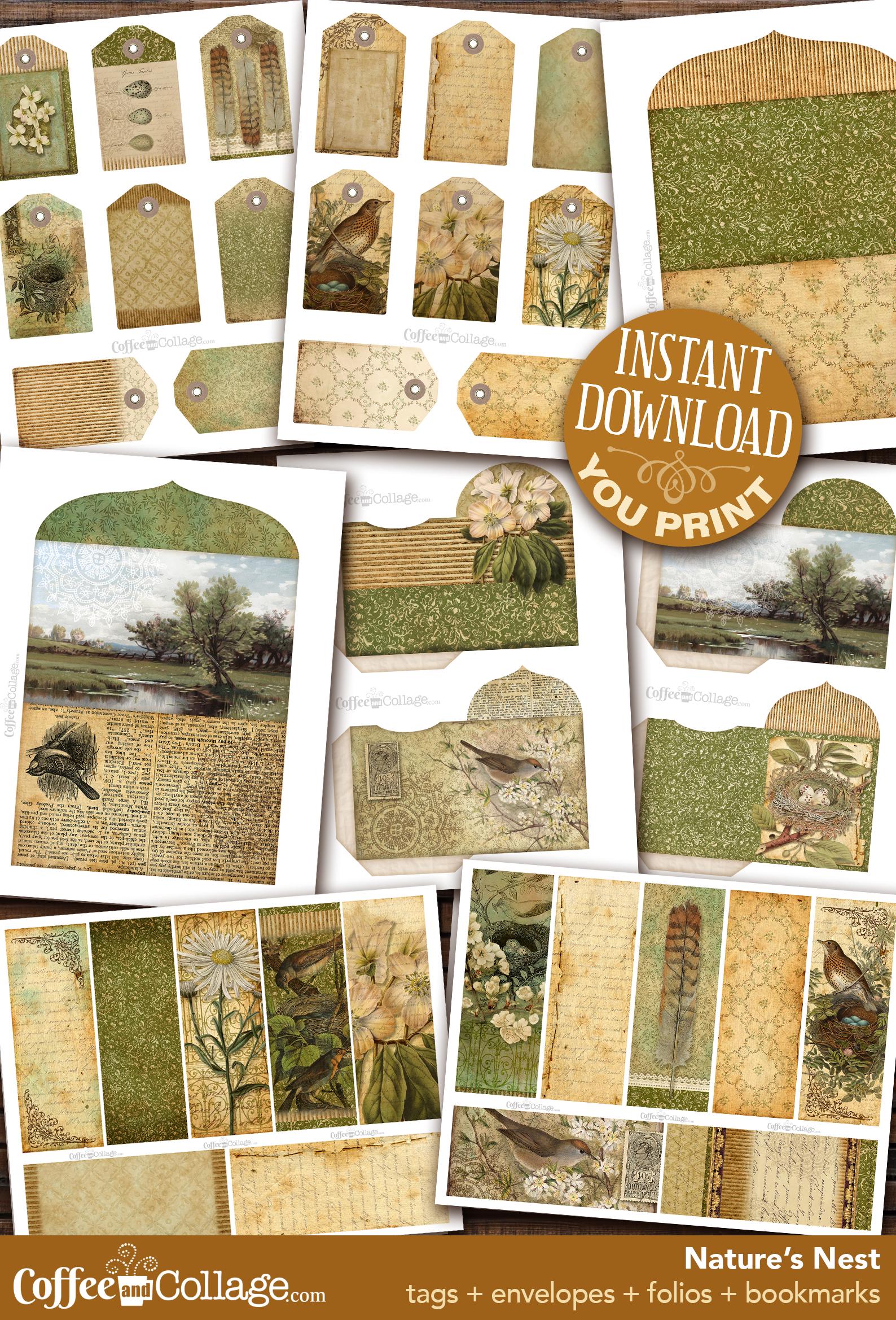 Bird Nest Junk Journal Scrap Pack – Digital Download | Antique Floral ...