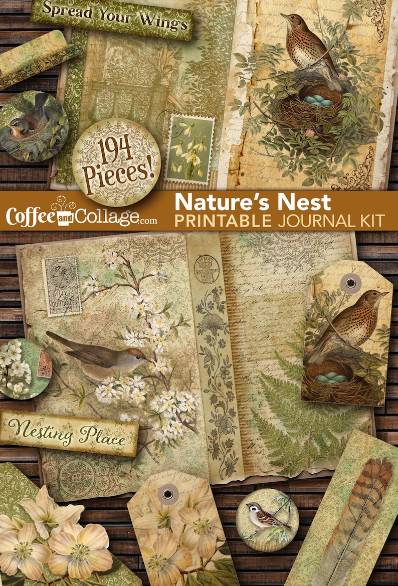 Bird Nest Junk Journal Scrap Pack – Digital Download | Antique Floral ...