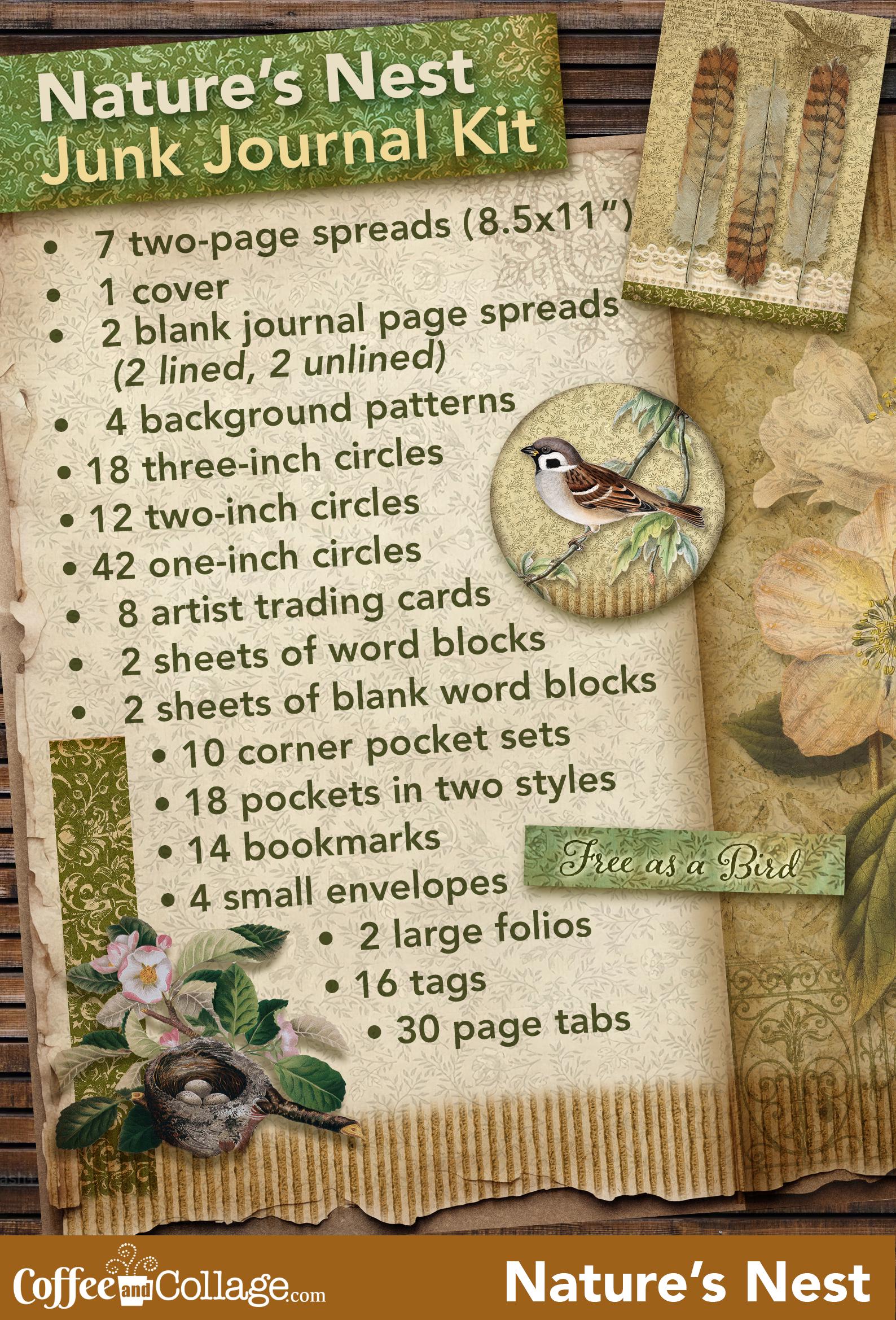 Bird Nest Junk Journal Scrap Pack – Digital Download | Antique Floral ...