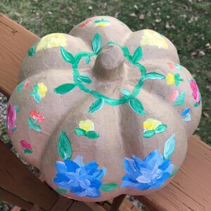 Paper Mache Colorful Floral Hand-painted Pumpkin Table Accent, Fall ...