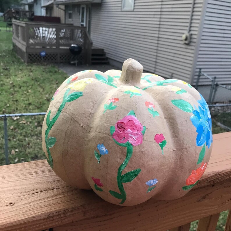 Paper Mache Colorful Floral Hand-painted Pumpkin Table Accent, Fall ...