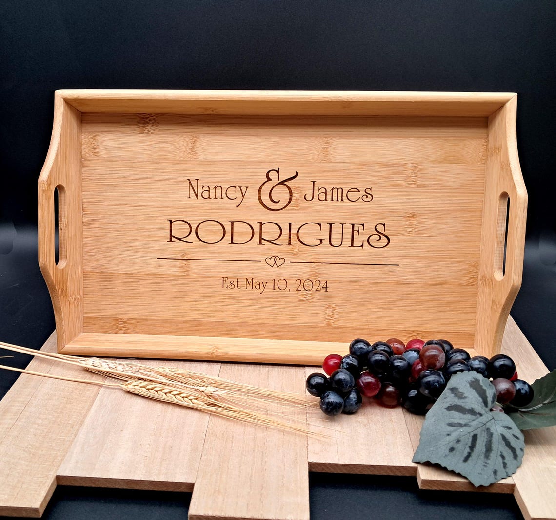 Personalized Bamboo Serving Tray With Handles Wedding Gift - Etsy