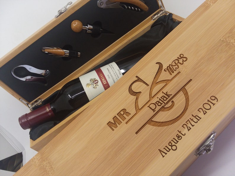 Personalized Bamboo Wine Box Set • Engraved Gift - Etsy