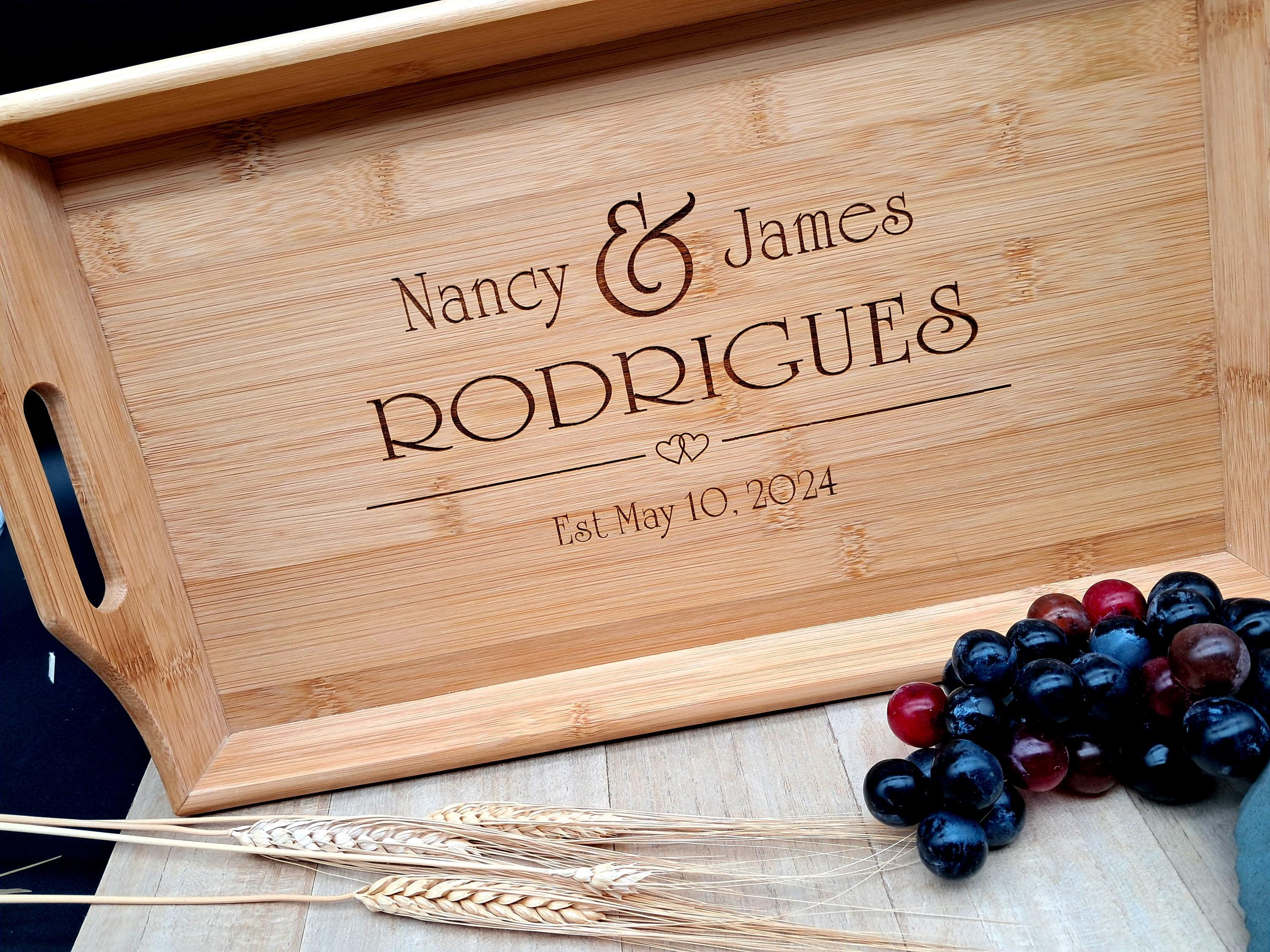 Personalized Bamboo Serving Tray With Handles Wedding Gift - Etsy