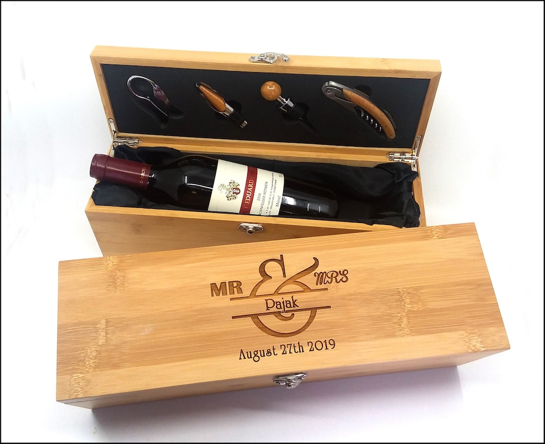 Personalized Bamboo Wine Box Set • Engraved Gift - Etsy