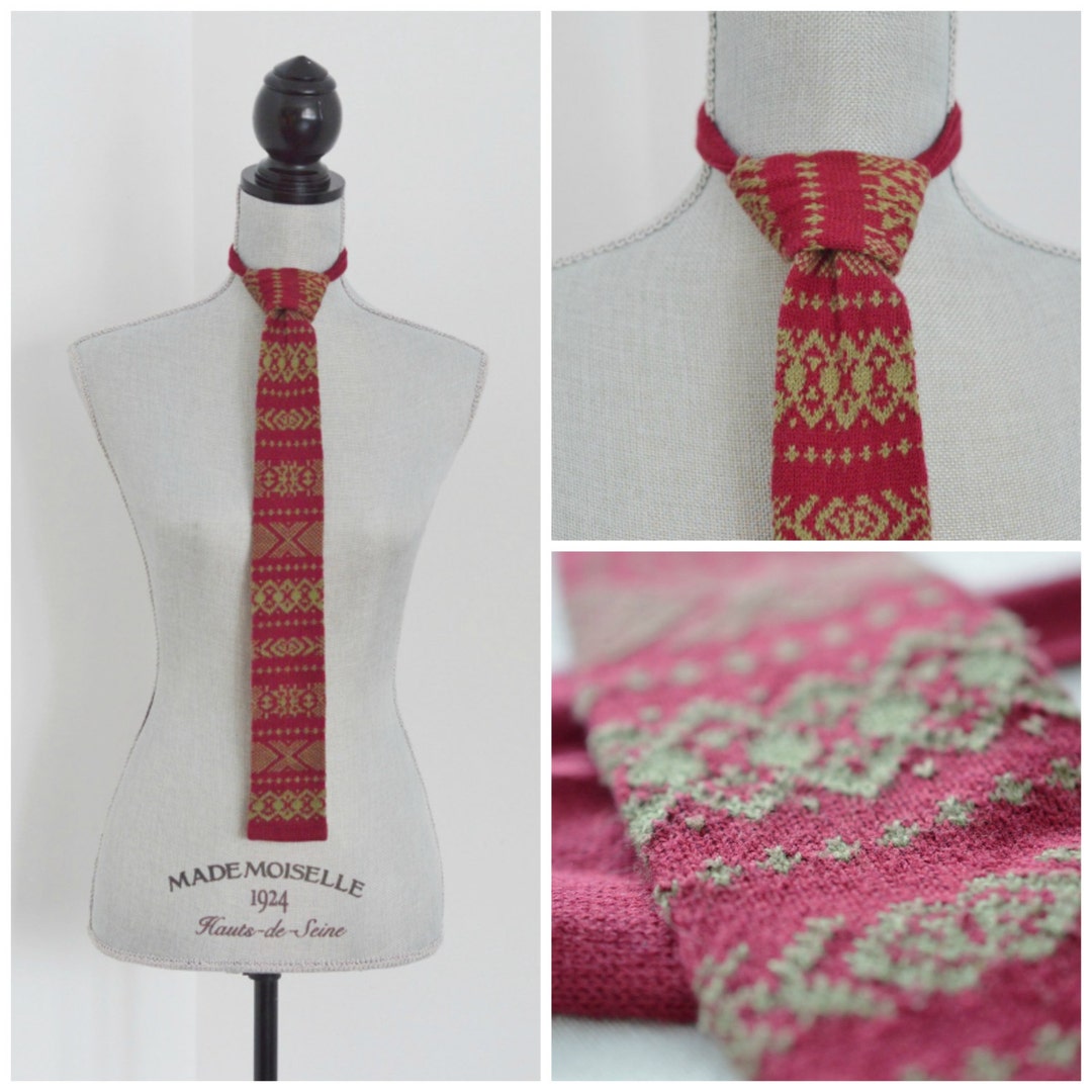 Corbata de suéter de punto de Eaton / Borgoña y verde musgo / - Etsy España