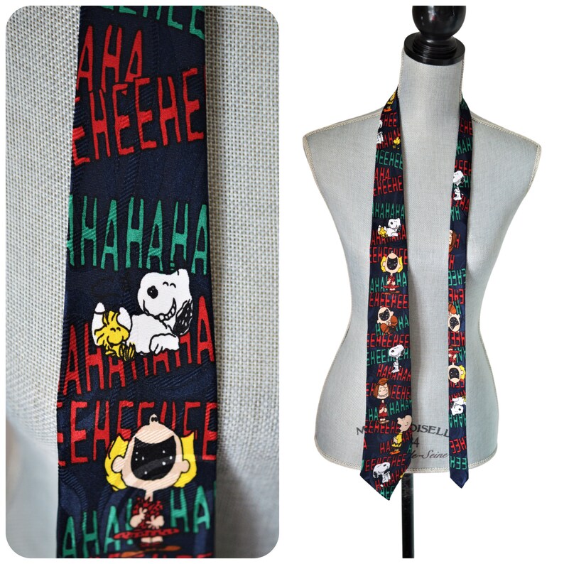 Peanuts Necktie 80s Necktie Snoopy Necktie Navy Blue Character Tie ...