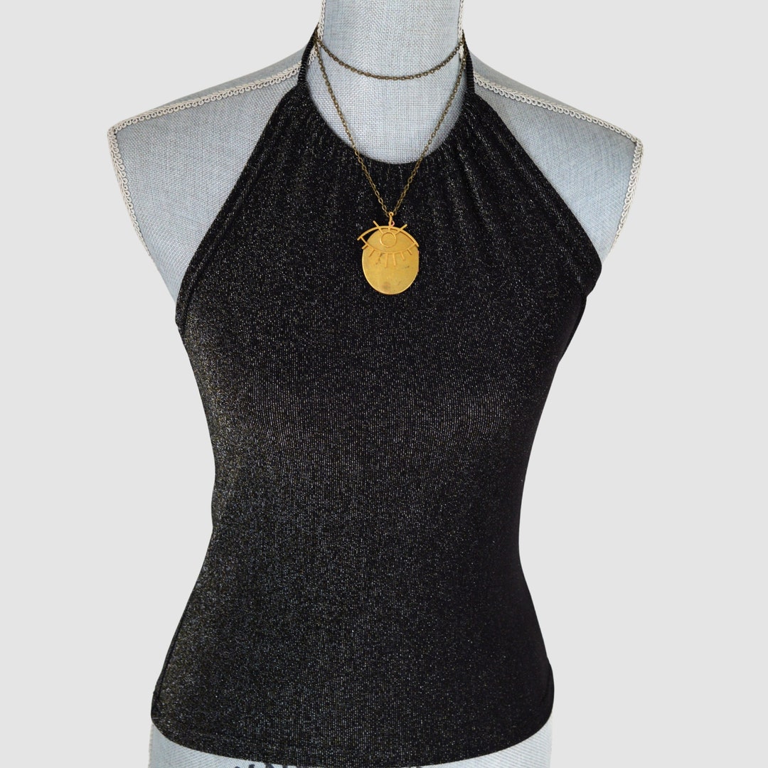 Y2K Metallic Halter Top Black Top With Gold Silver - Etsy