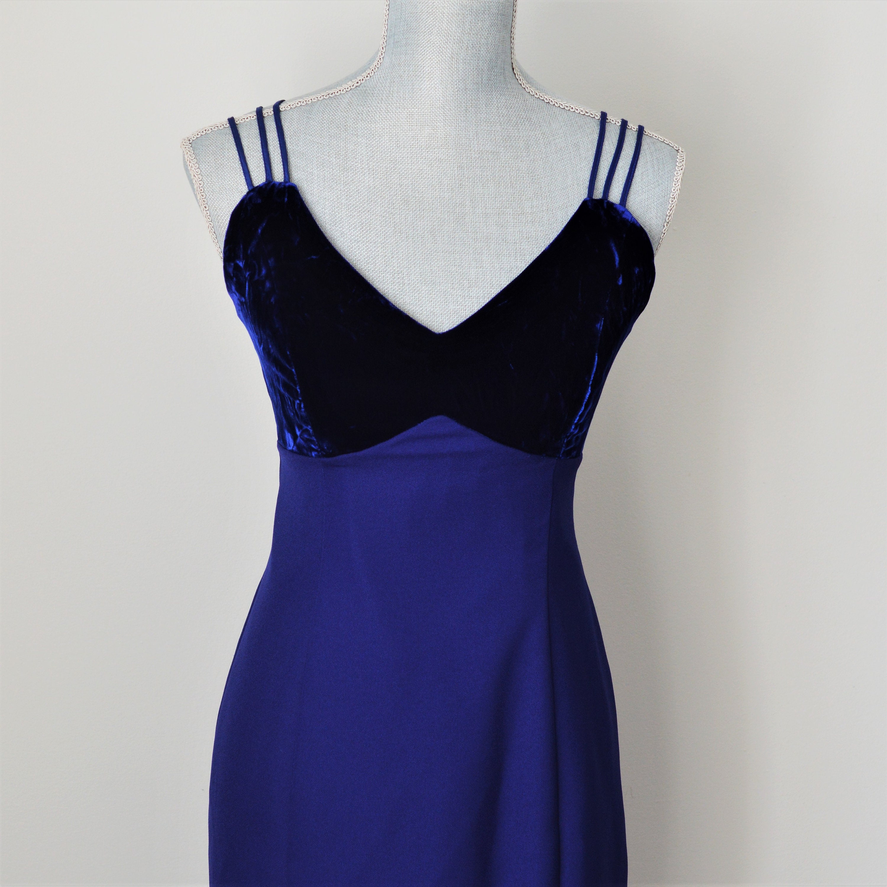 80s-90s Electric Blue Mini Dress Triple Spaghetti Straps - Etsy