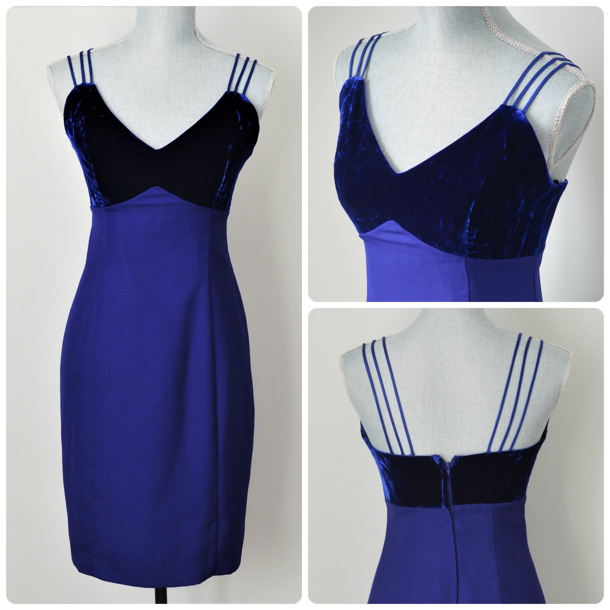 80s-90s Electric Blue Mini Dress Triple Spaghetti Straps - Etsy