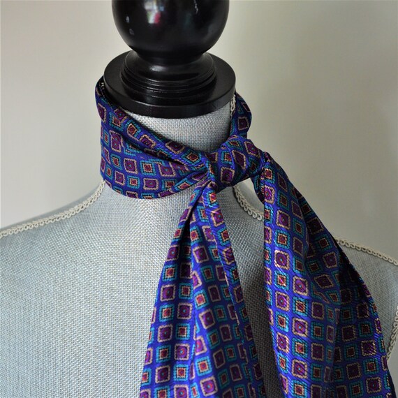 Blue 80s Scarf | Geometric, Cobalt Blue + Jewel Tone … - Gem