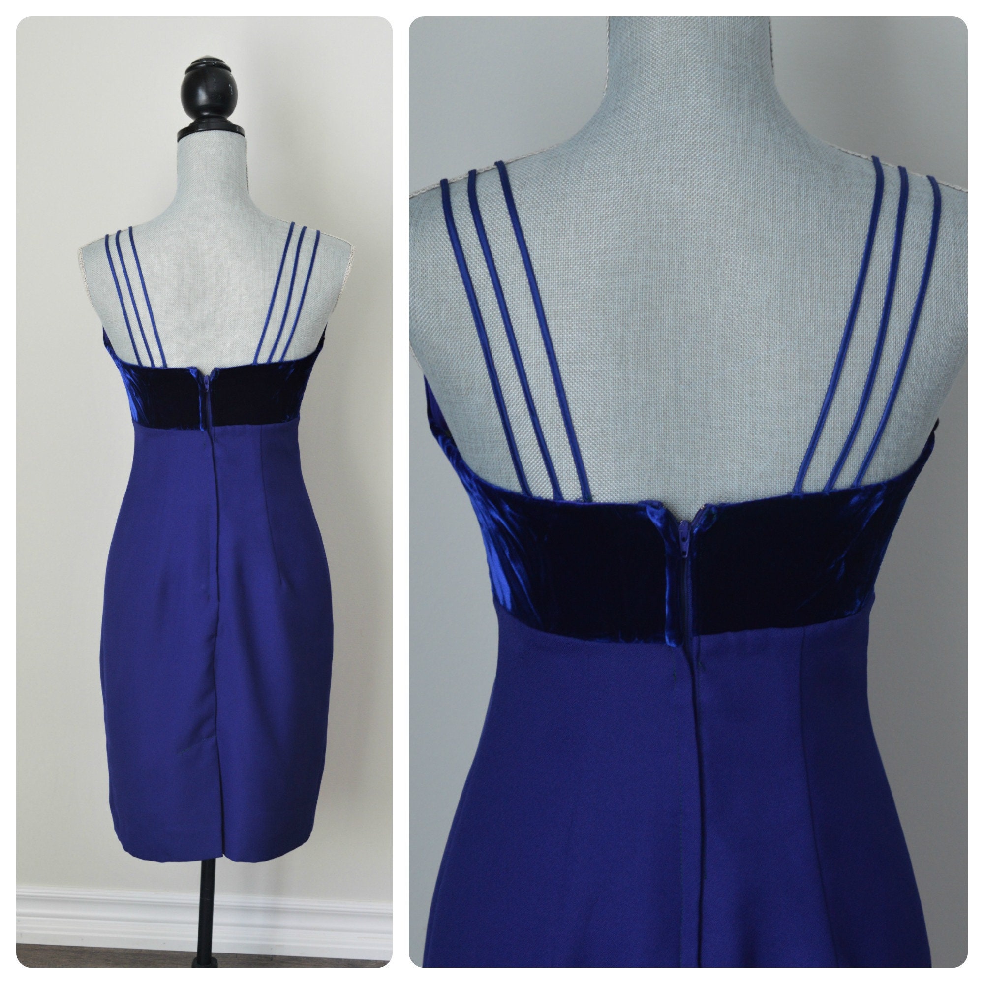 80s-90s Electric Blue Mini Dress Triple Spaghetti Straps - Etsy