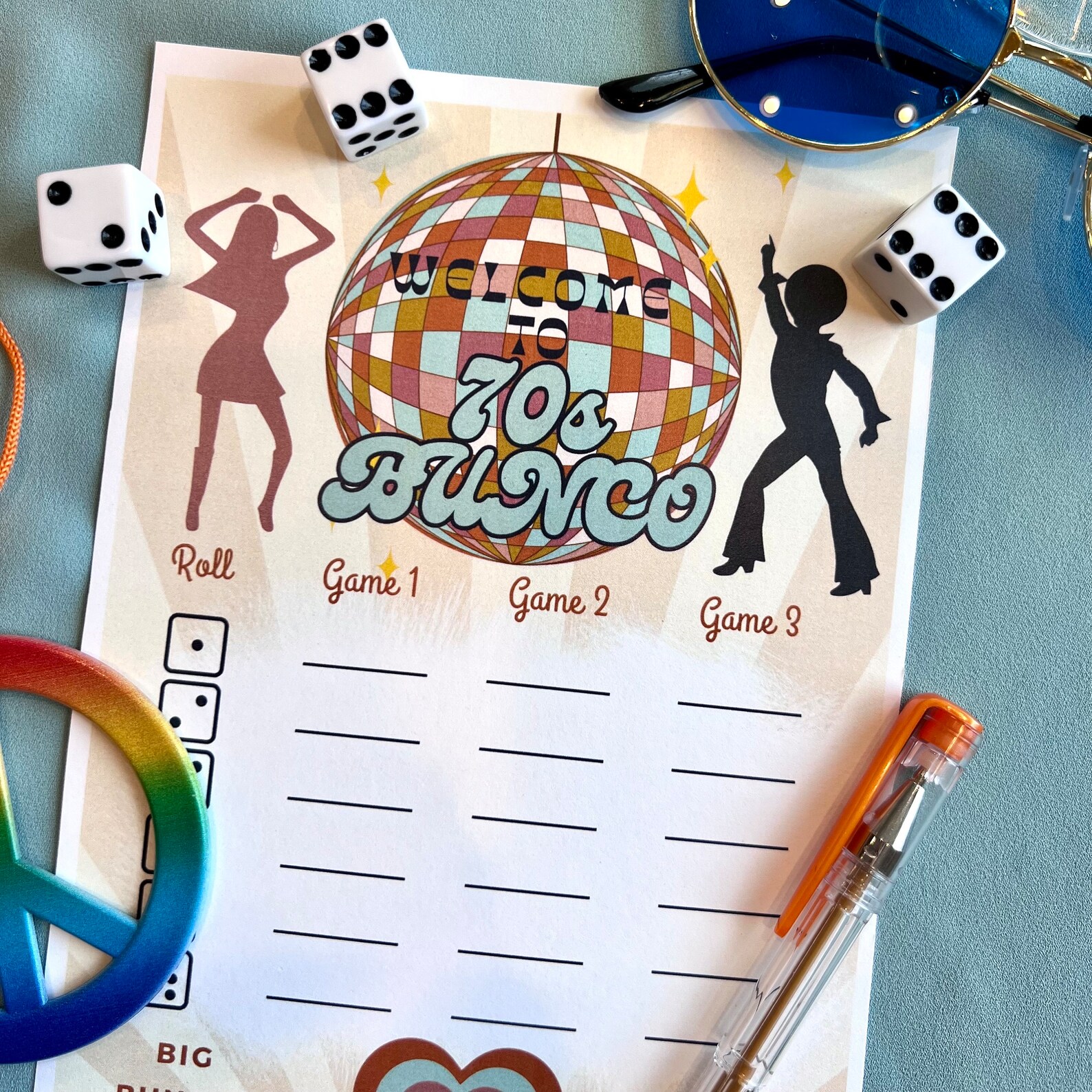 70s Theme Bunco Scorecards Set, Printable Instant Download - 3 Games ...